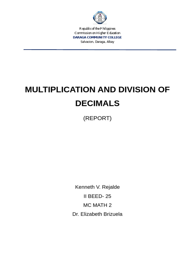 Multiplication & Division of Decimals Guide | PDF | Division ...