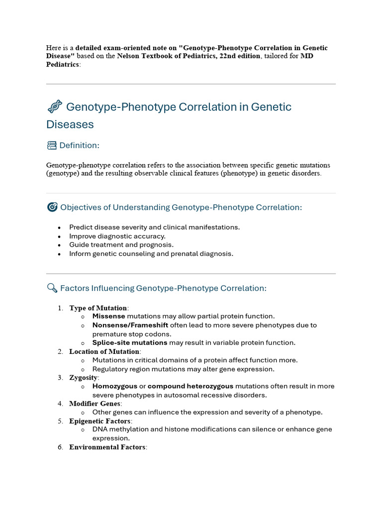 Genotype-Phenotype Correlation in Genetics | PDF | Mutation | Phenotype