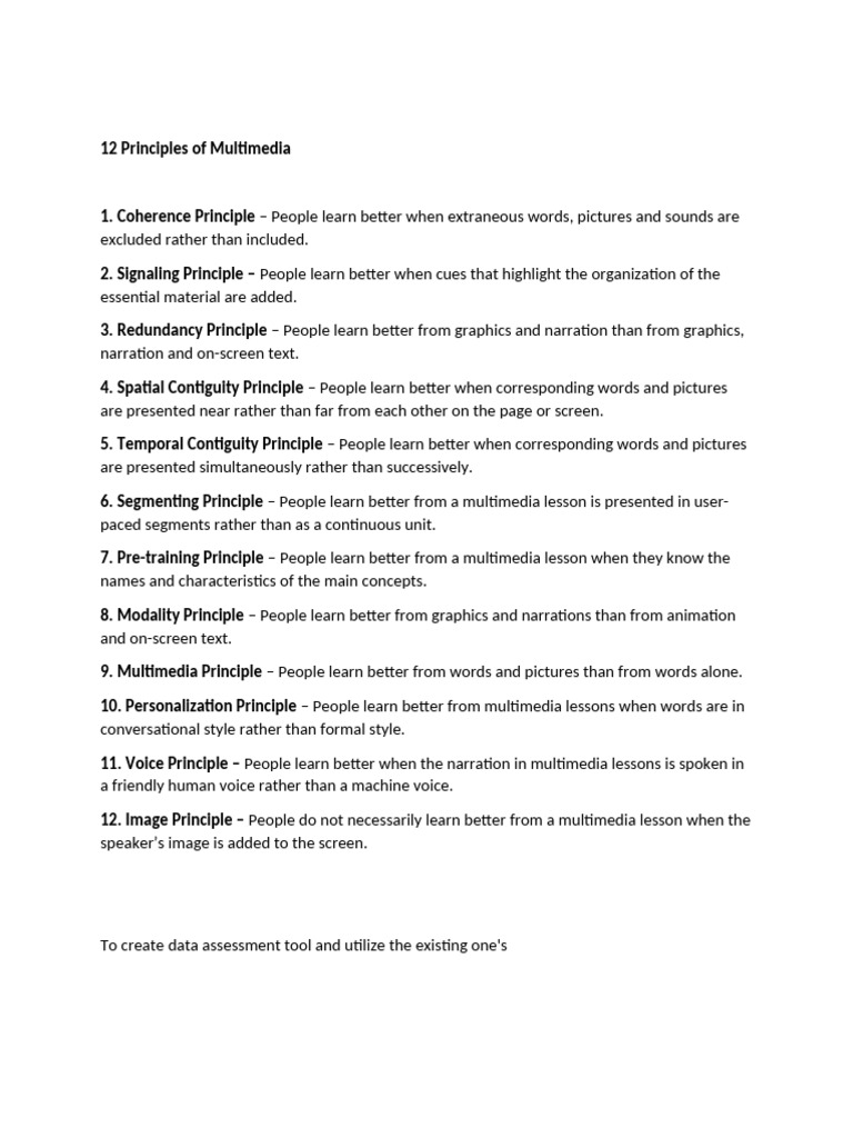 12 Principles of Multimedia Learning | PDF