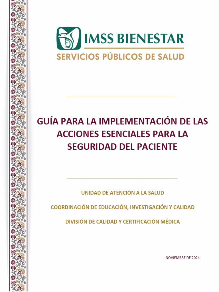 Guia para La Implementacion de Aesp Imss Bienestar | PDF | Seguridad del paciente | Cuidado de ...