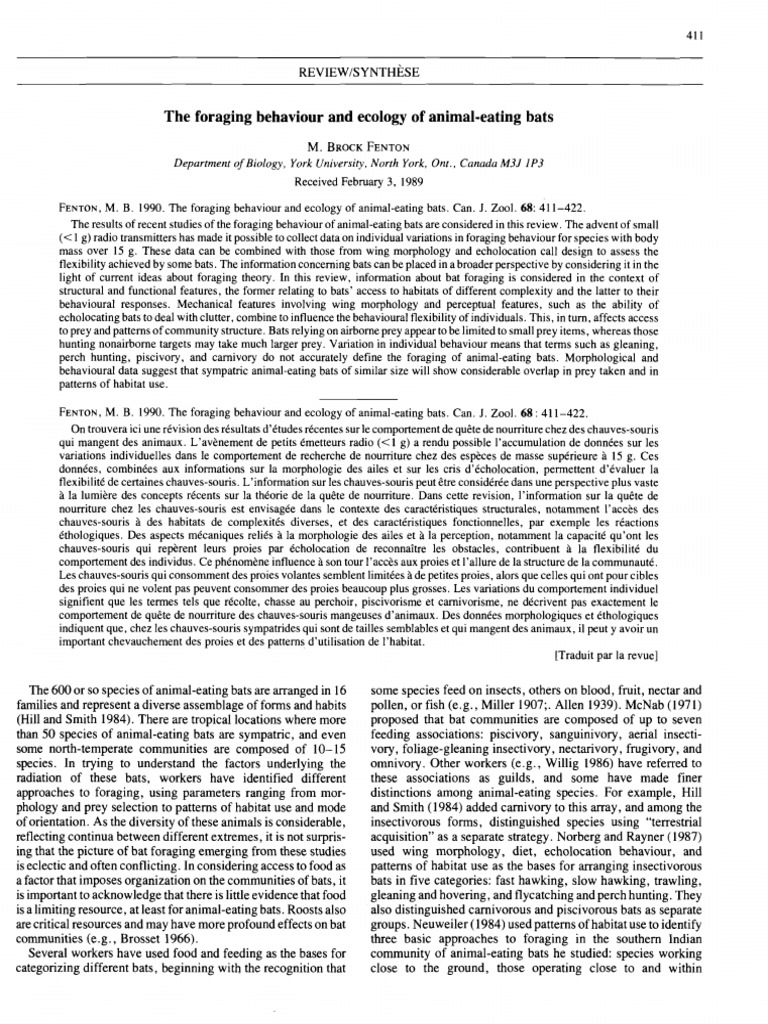 Foraging Ecology of Animal-Eating Bats | PDF | Bat | Zoology