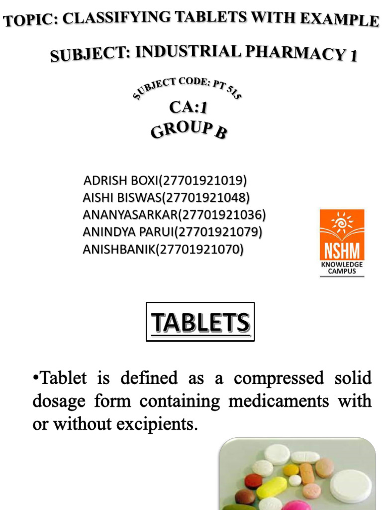 Tablets Industrial Pharm | PDF | Tablet (Pharmacy) | Medicine