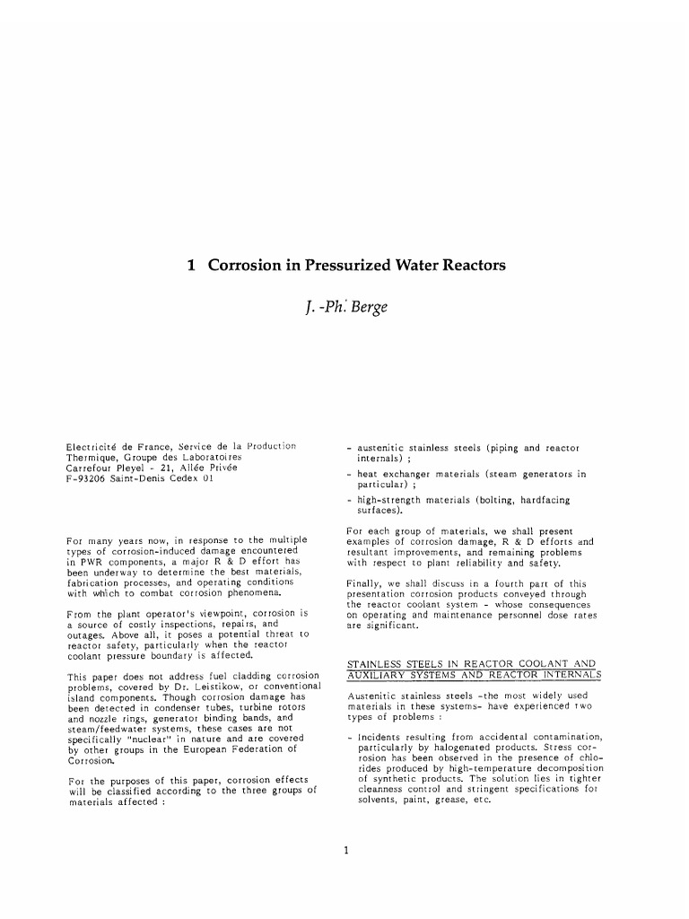 Corrosion in Pressurized Water Reactors: Berge | PDF | Corrosion ...