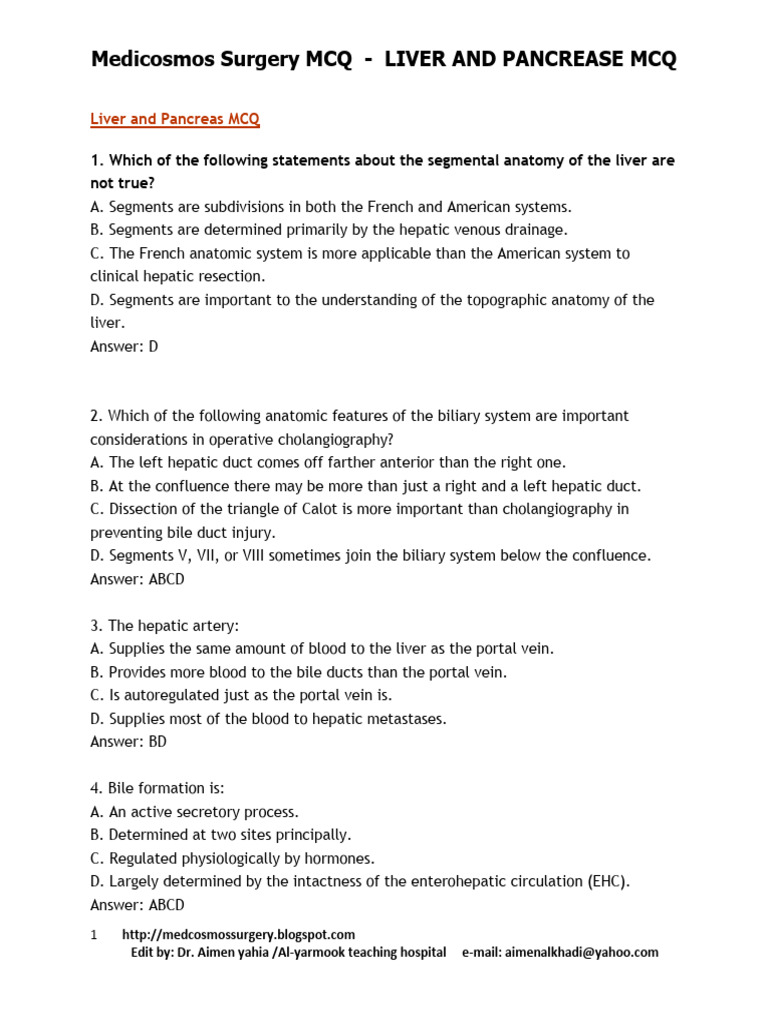 Liver & Pancrease MCQ | PDF | Pancreas | Liver