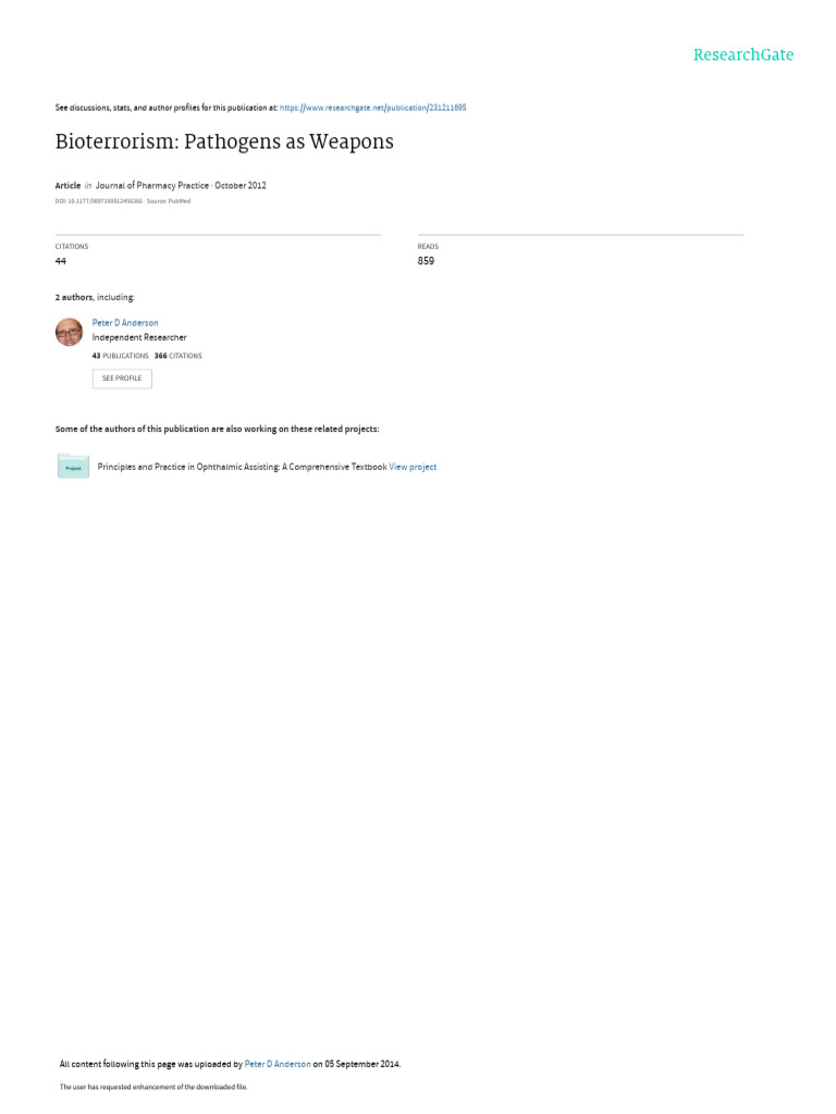 Bioterrorism - Pathogens As Weapons | PDF | Bioterrorism | Biological ...