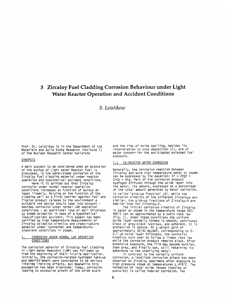 Zircaloy Corrosion in Light Water Reactors | PDF | Nuclear Fuel ...