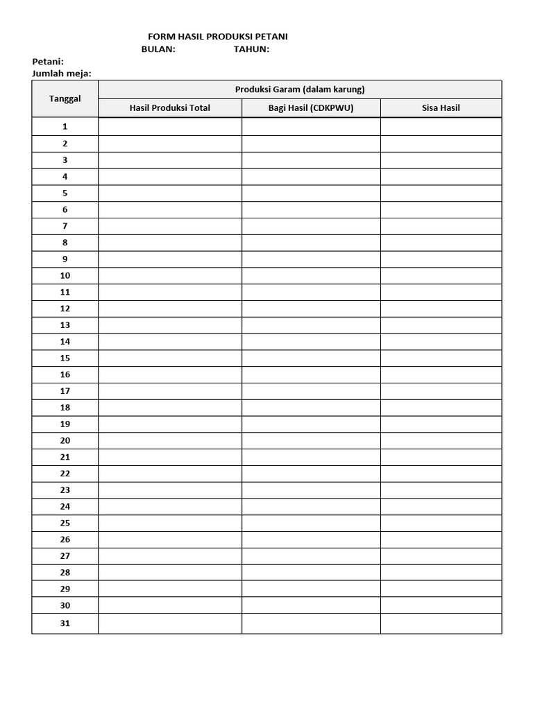 Form Hasil Produksi Petani | PDF