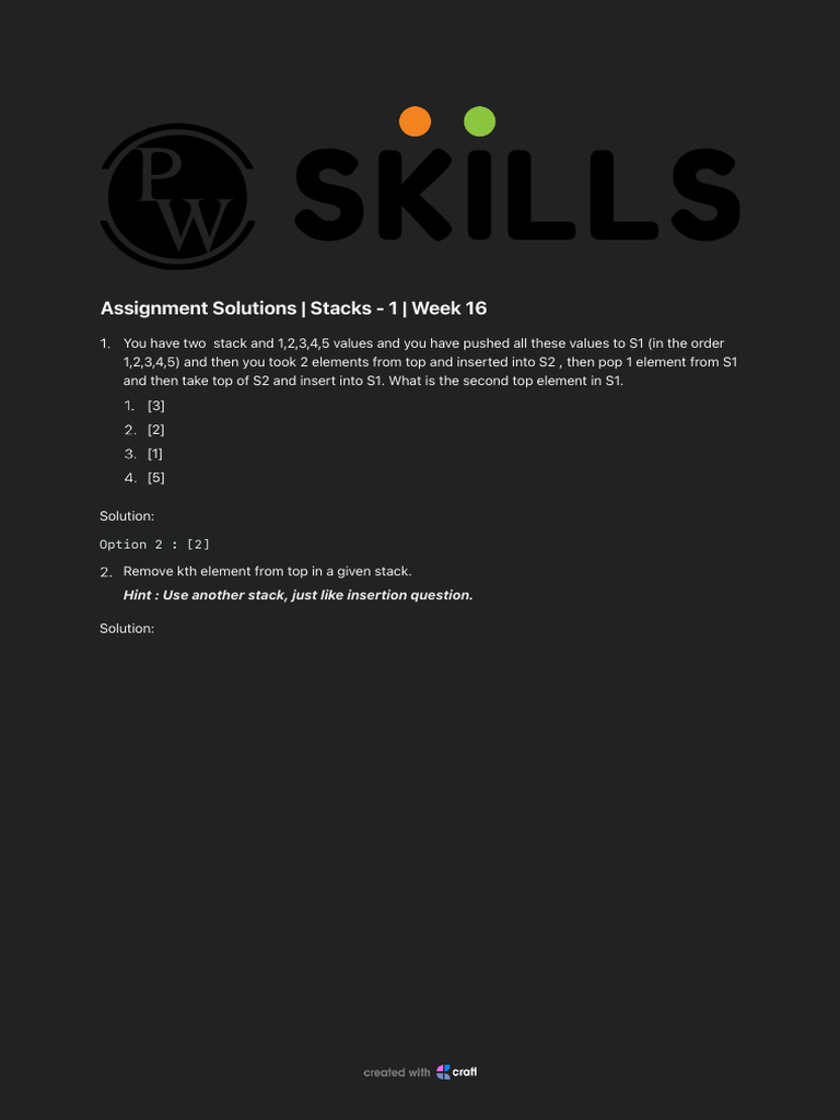 Stack Operations and Solutions Guide | PDF