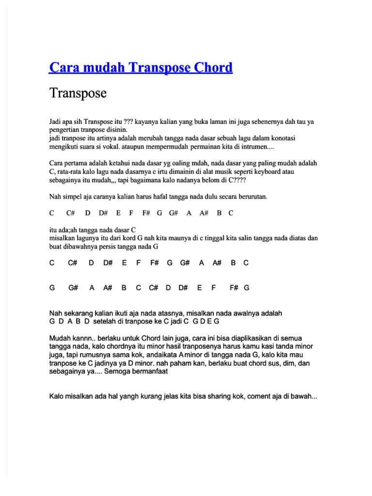 PDF Cara Mudah Transpose Chord Compress | PDF