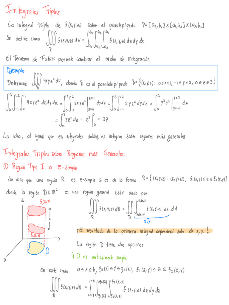 Integrales Triples: Teoremas y Ejemplos | PDF | Integral | Cálculo ...