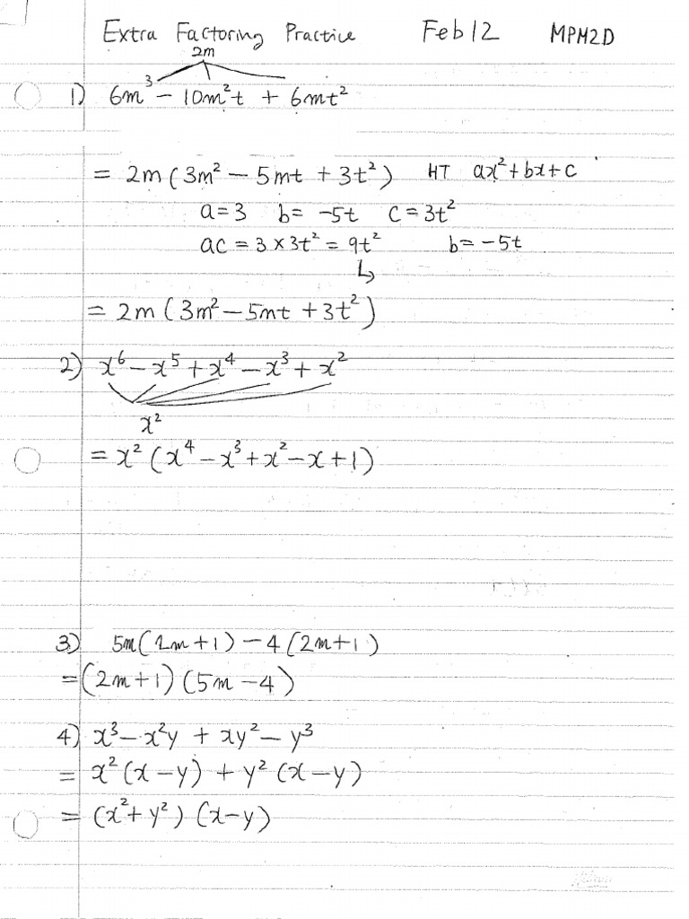 Unit 1 Lesson 8 Extra Factoring Review Feb 12 Mpm2d | PDF