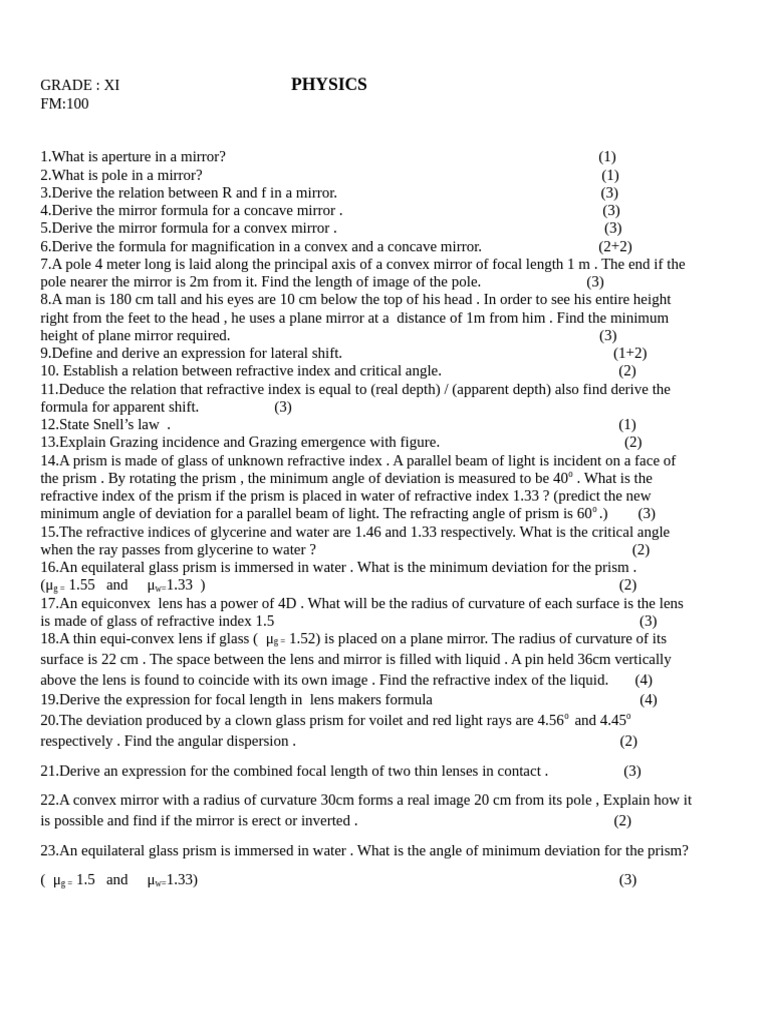 Mirror And Lens Physics Concepts Pdf Mirror Optics