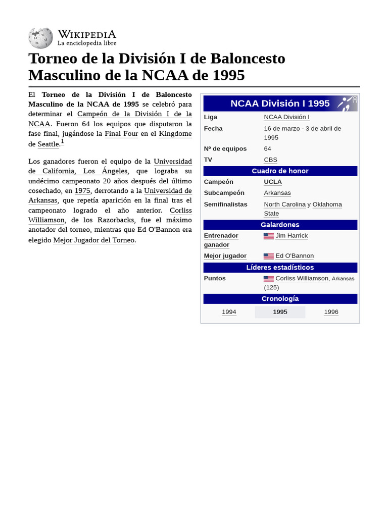 Torneo de La División I de Baloncesto Masculino de La NCAA de 1995 ...
