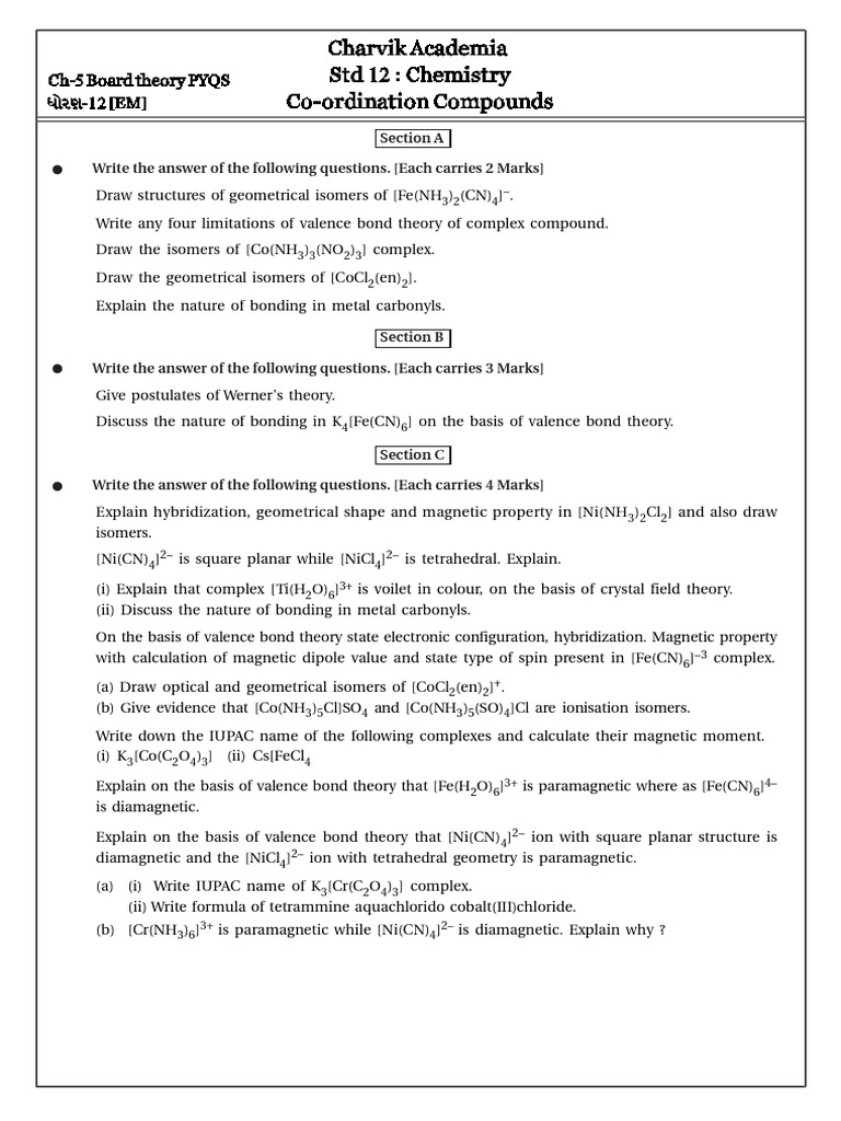 Co-ordinationCompounds Pyqs | PDF | Coordination Complex | Valence (Chemistry)