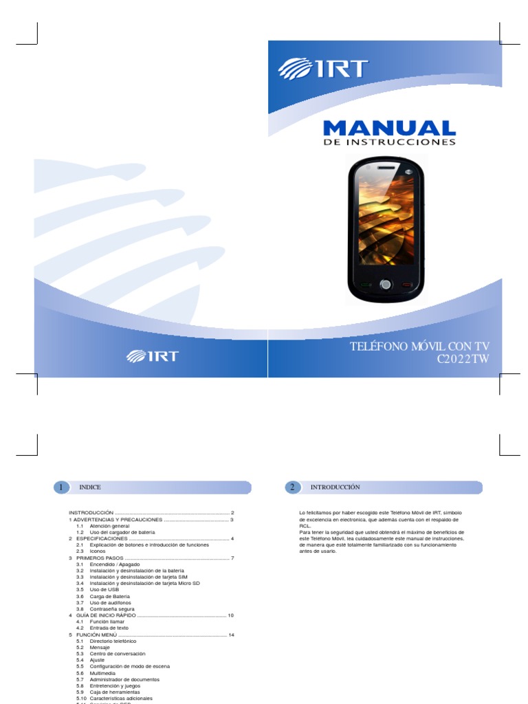 Manual Irt c2022tw | PDF | Servicio de Mensajes Multimedia | Teléfonos móviles