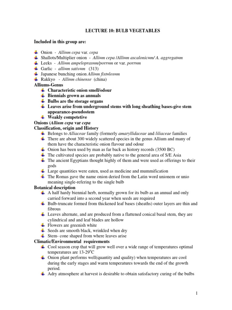 Lecture 10 Bulb Vegetables | PDF | Onion | Garlic