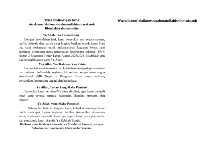 Teks Pembacaan Do'a Pelepasan Kelas 3 | PDF