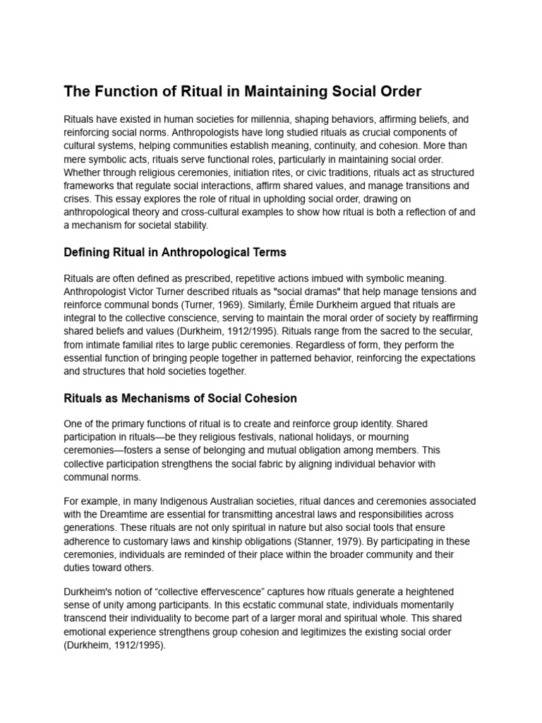 The Function of Ritual in Maintaining Social Order | PDF | Rituals ...