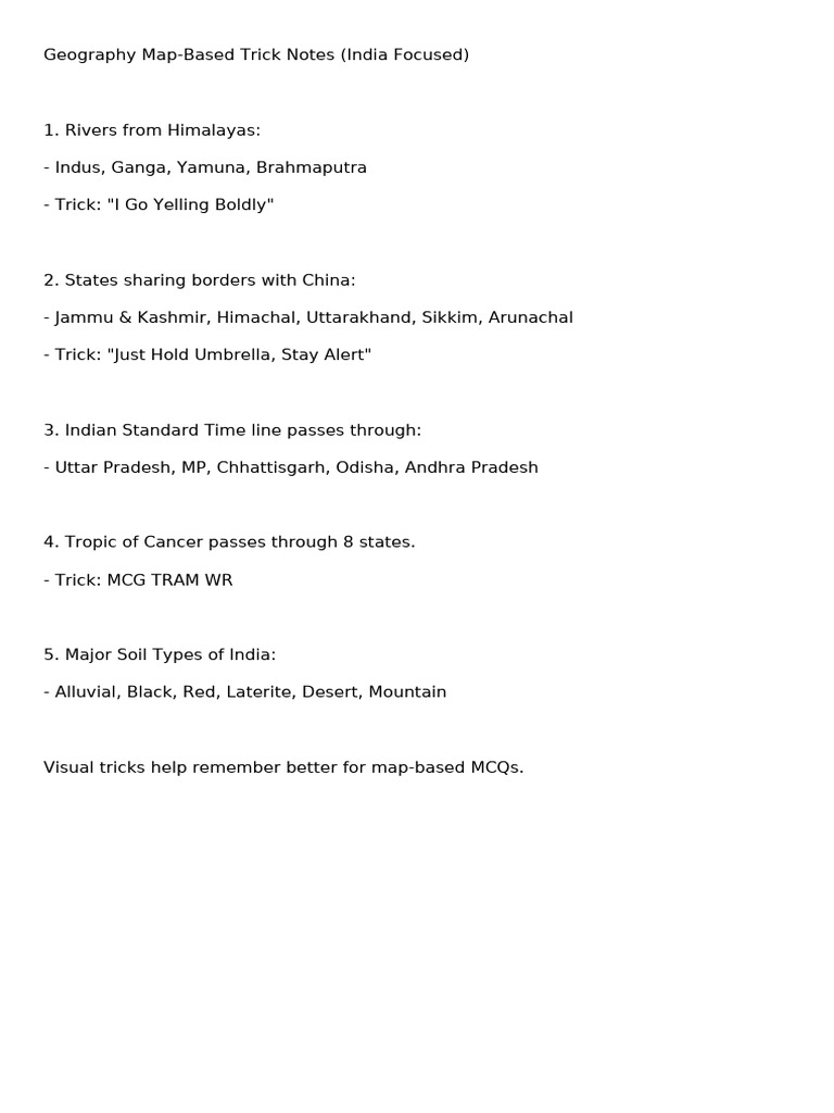 Map Tricks for Indian Geography | PDF