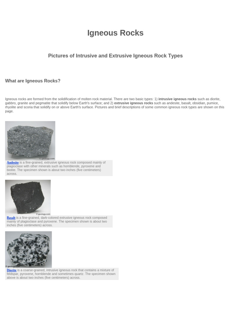 Types of Intrusive and Extrusive Rocks | PDF | Igneous Rock ...