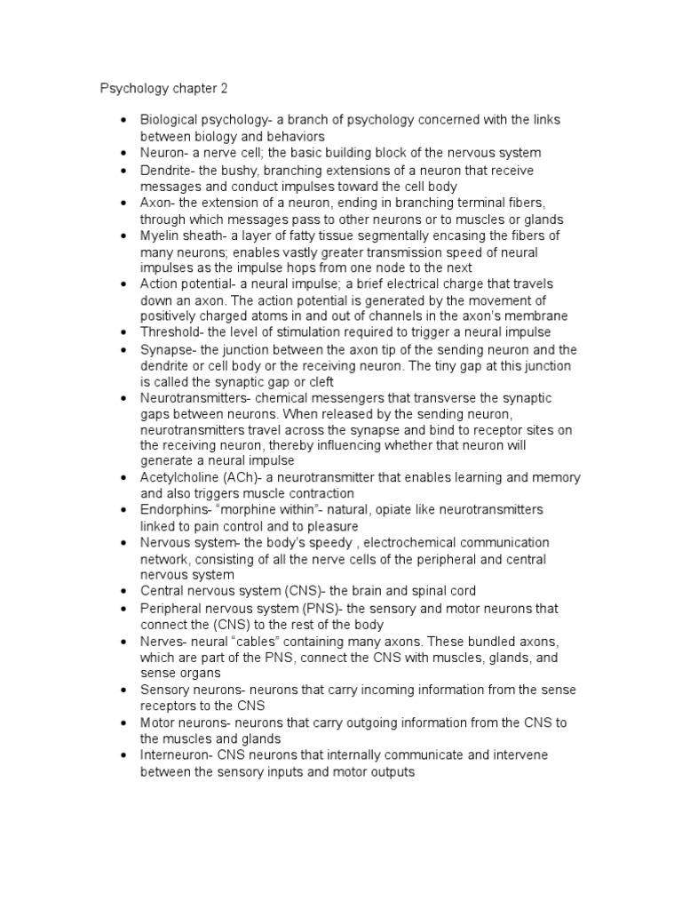 Myer's AP Psychology 8th Edition Chapter 2 Vocab | PDF | Nervous System ...