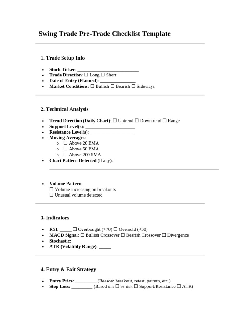 Swing Trade Pretrade Checklist | PDF