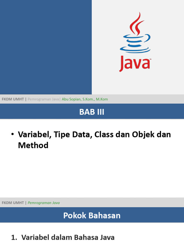 Pertemuan 3 - Variabel, Tipe Data Dan Method Dalam Bahasa Java | PDF