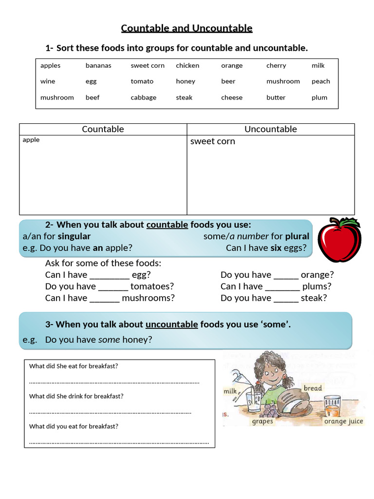 Countable vs Uncountable Foods | PDF
