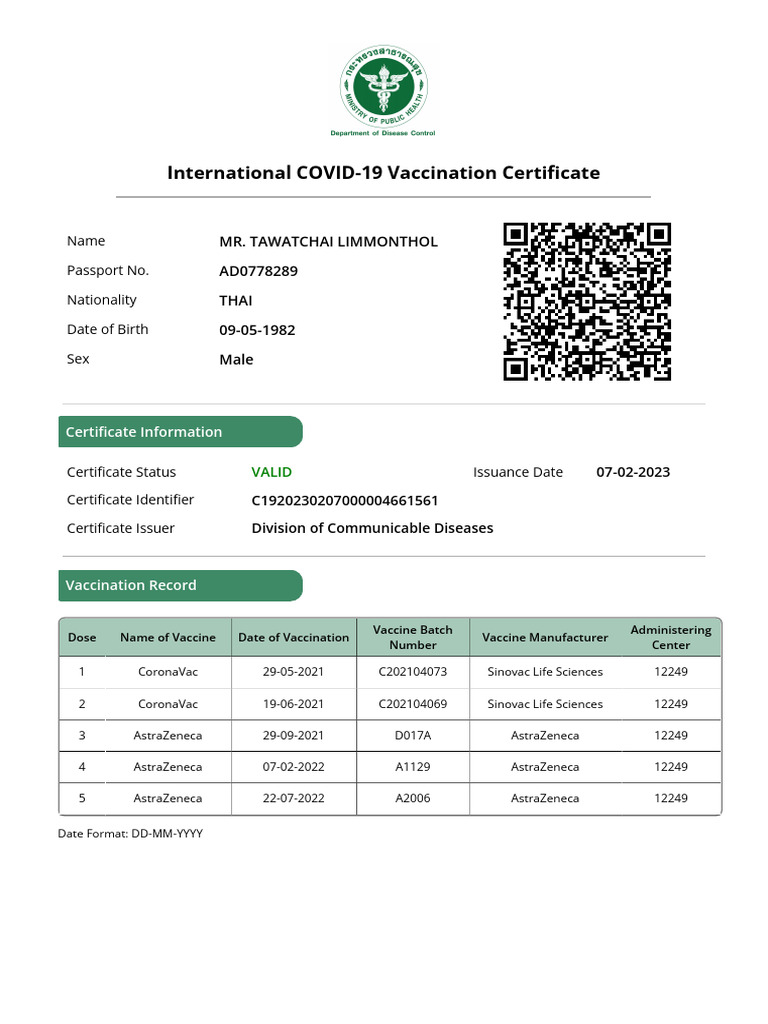 International COVID-19 Vaccination Certificate | PDF