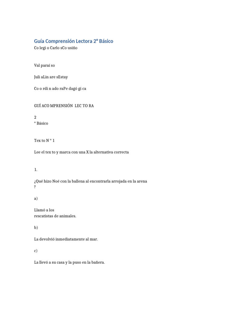 Guía de Comprensión Lectora 2° Básico | PDF