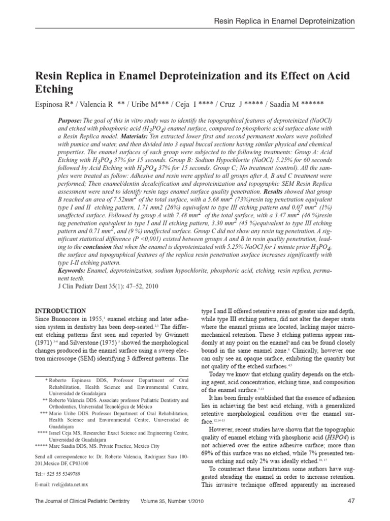 Resin Replica in Enamel Deproteinization and Its Effect On Acid | PDF ...