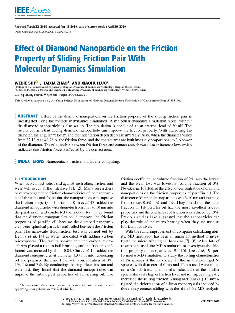 Effect of Diamond Nanoparticle On The Friction Property of Sliding ...