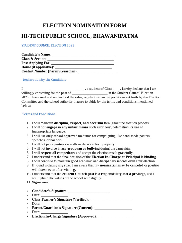 Election Nomination Form | PDF