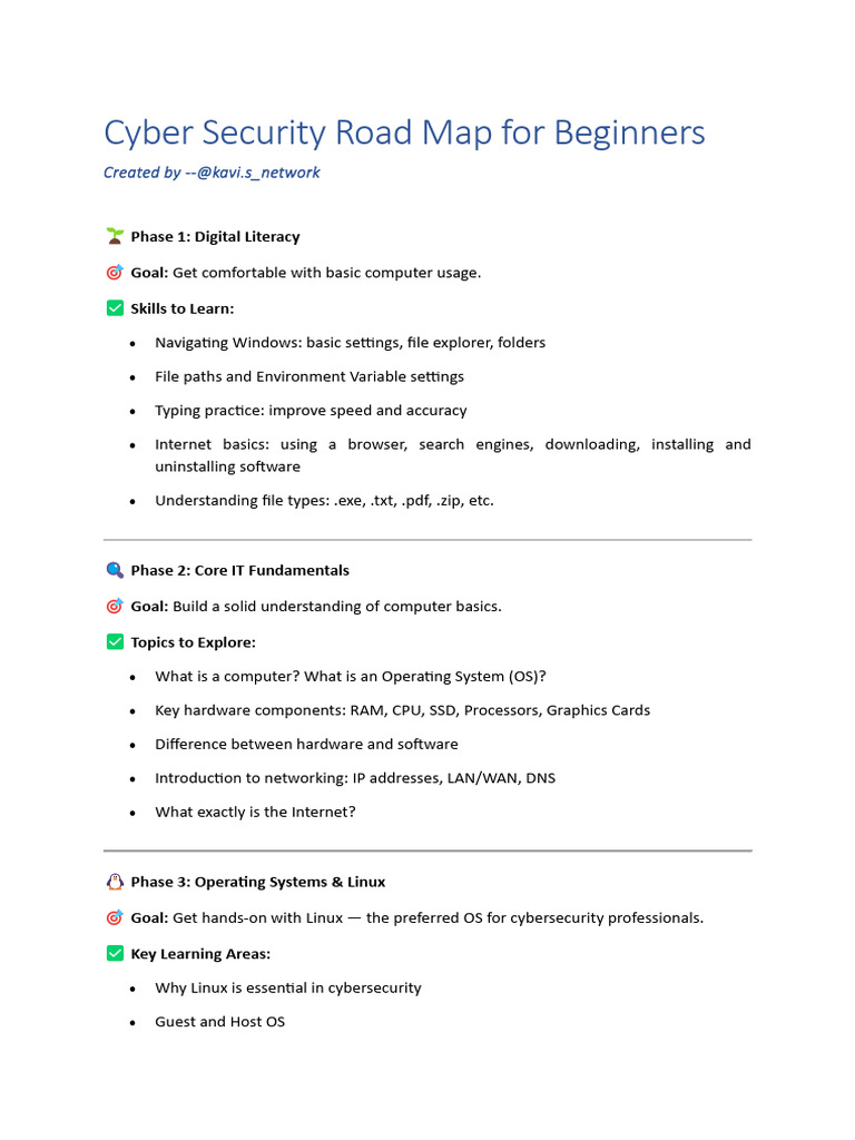 Cyber Security Roadmap for Beginners | PDF