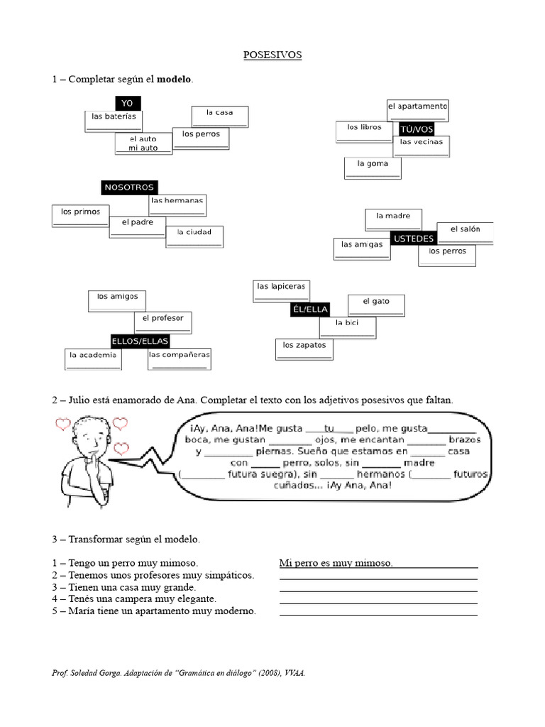 Ejercicios de Posesivos en PDF | PDF