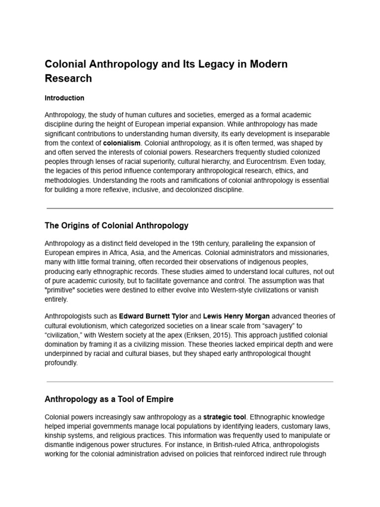 Colonial Anthropology and Its Legacy in Modern Research | PDF ...