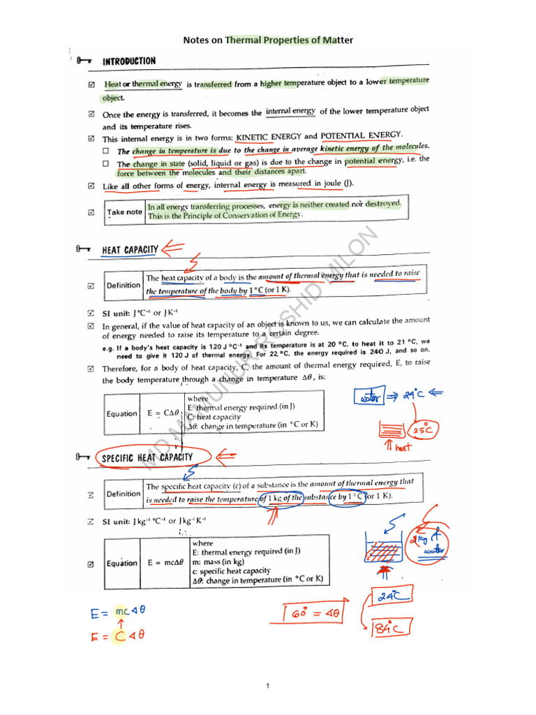 Thermal Properties of Matter Notes | PDF | Heat | Heat Capacity