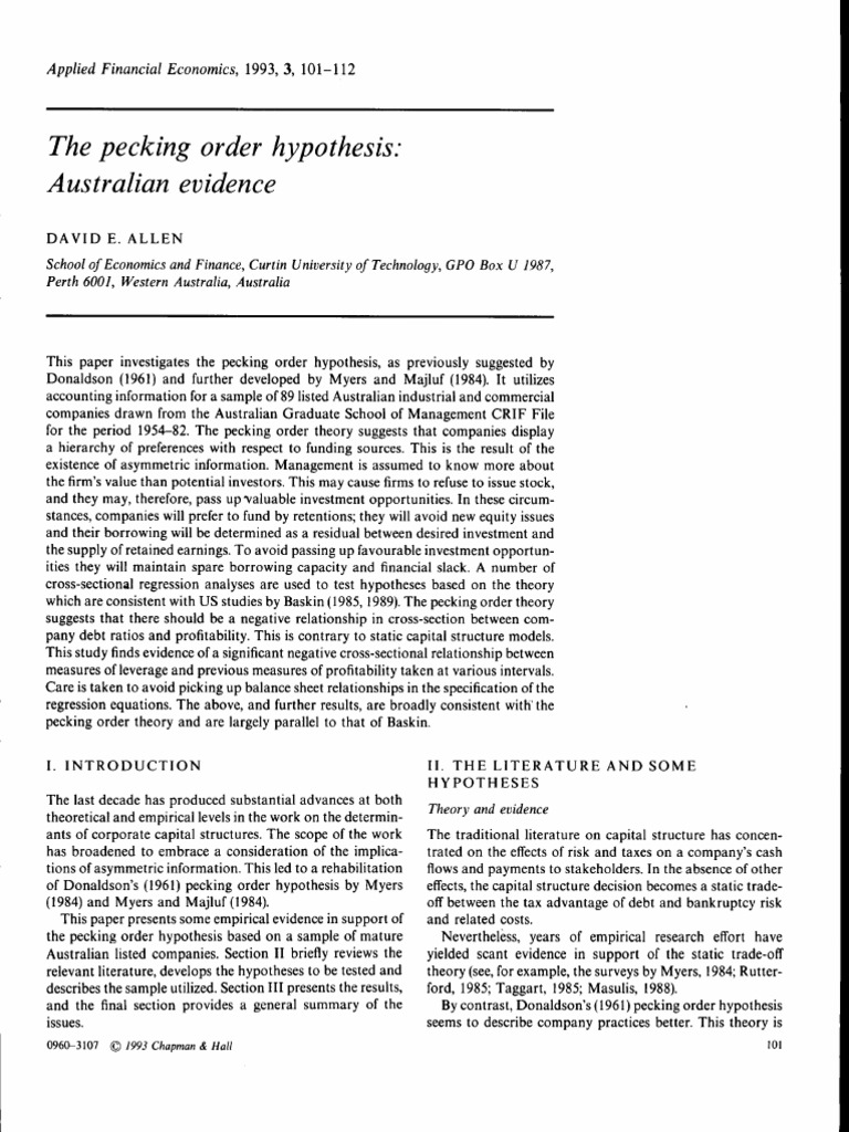 Australian Evidence on Pecking Order Theory | PDF | Capital Structure ...