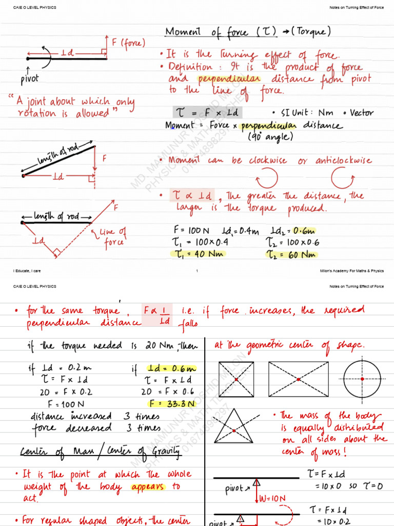 Turning Effect of Forces | PDF | Mass | Mechanical Engineering
