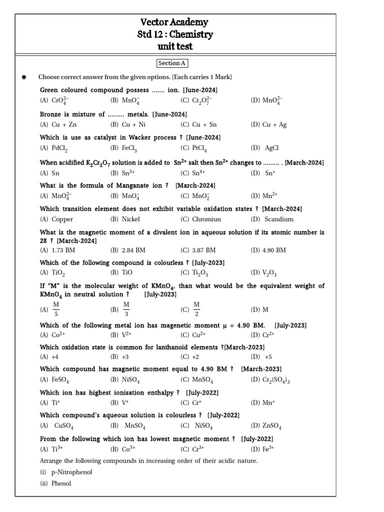 Jee Practice Paper (Alcohol+ D and F) | PDF | Transition Metals ...