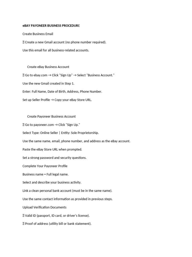 Ebay Payoneer Simplified Procedure | PDF