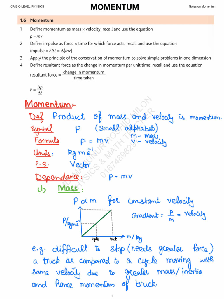 Momentum O Level | PDF