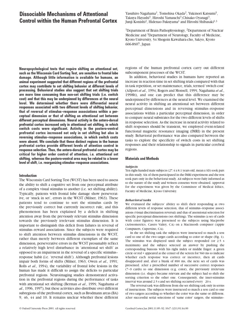Attentional Control and PFC - Nagahama, 2001 | PDF | Prefrontal Cortex ...