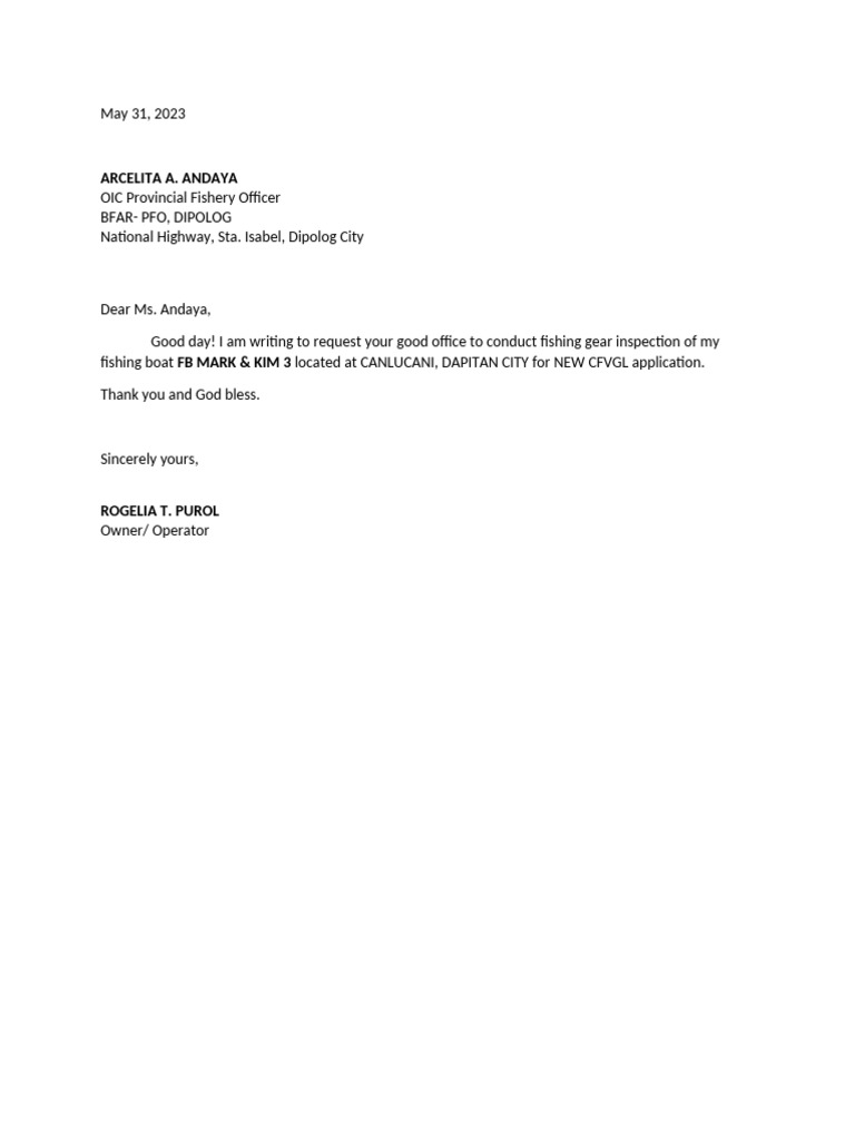 Fishing Gear Inspection Request Letter | PDF