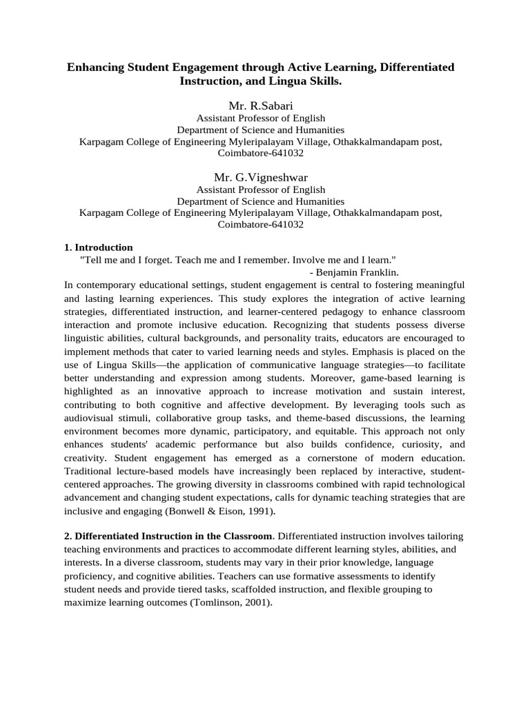 Enhancing Student Engagement Through Active Learning, Differentiated Instruction, and Lingua ...