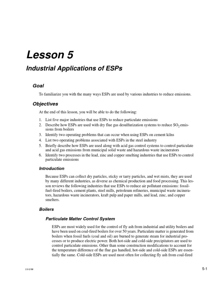 ESP Lesson 5 (Industrial Applications of ESP) | PDF | Incineration ...