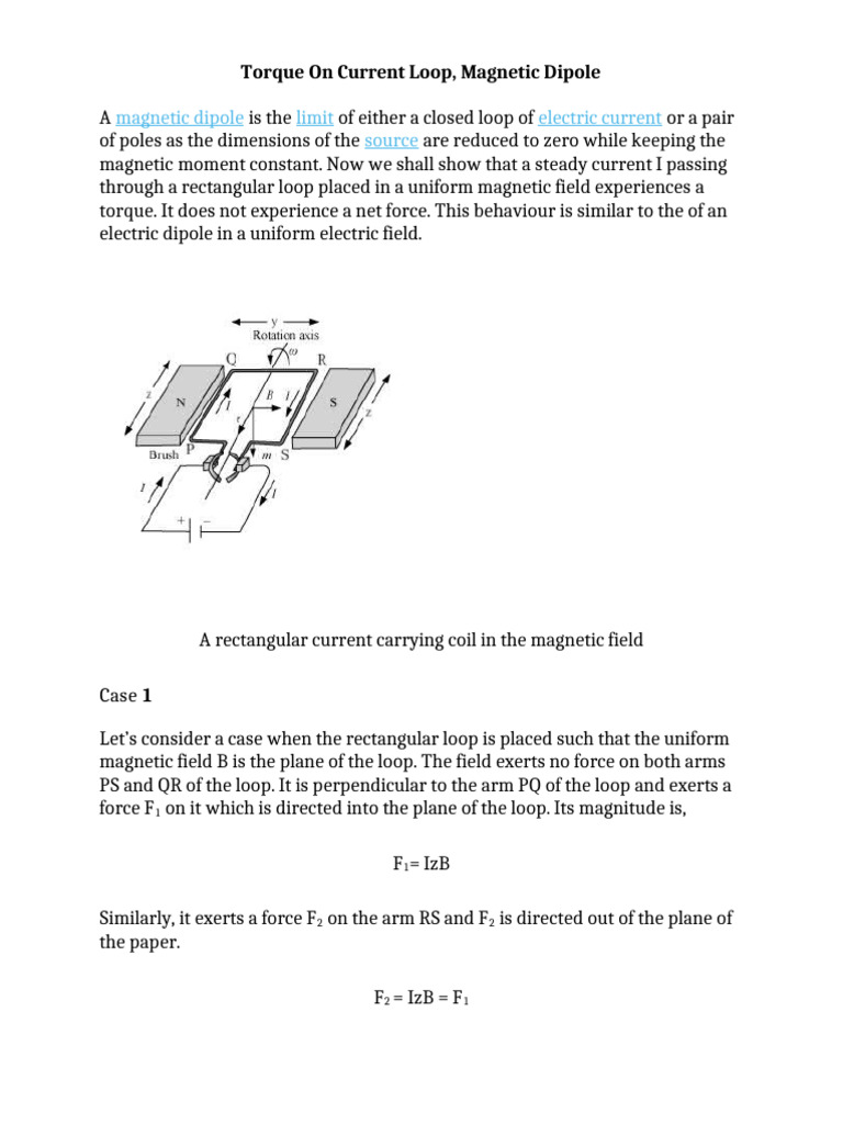 Torque on Current Loop in Magnetic Field | PDF | Magnetic Field ...