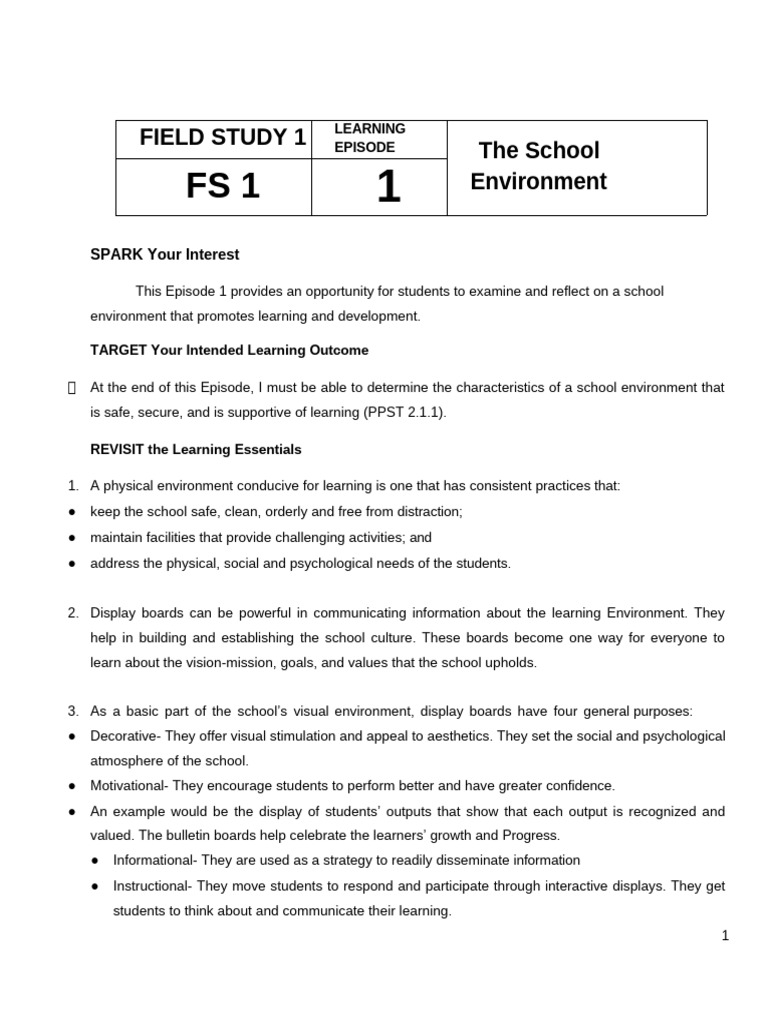 DEMI - EP1 - FS1 - The-School-Environment-FINAL | PDF | Classroom | Learning
