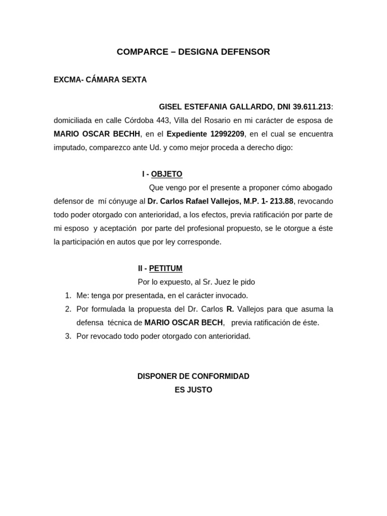 Designa Defensor Esposa de Mario Bech | PDF