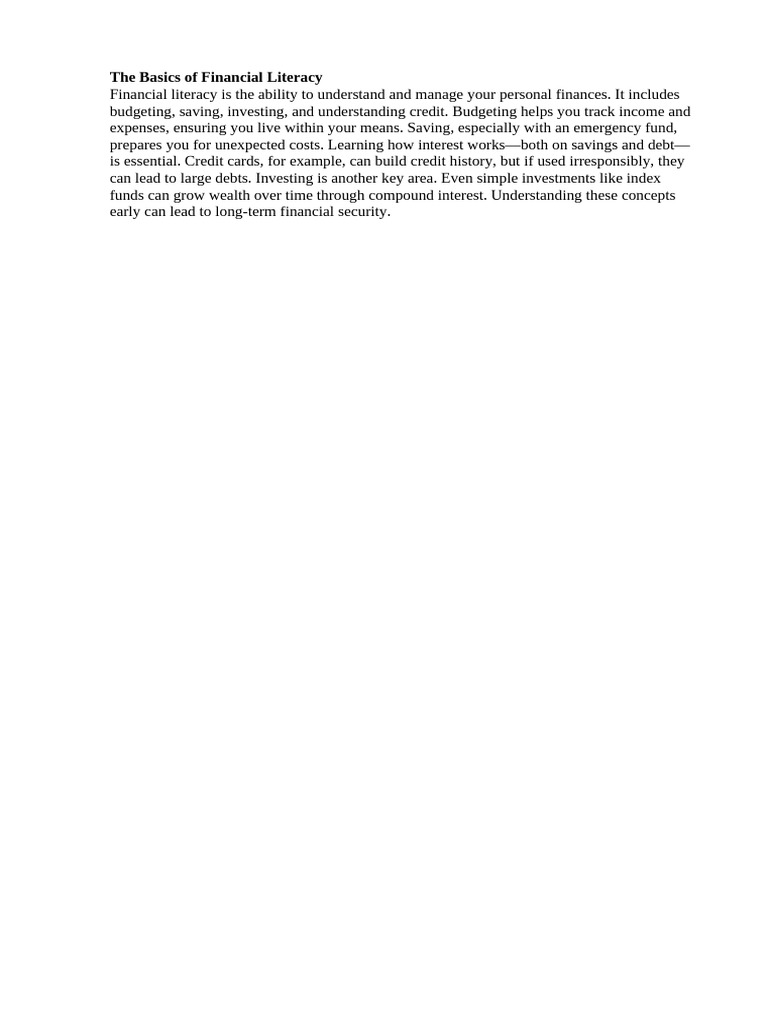 The Basics of Financial Literacy | PDF